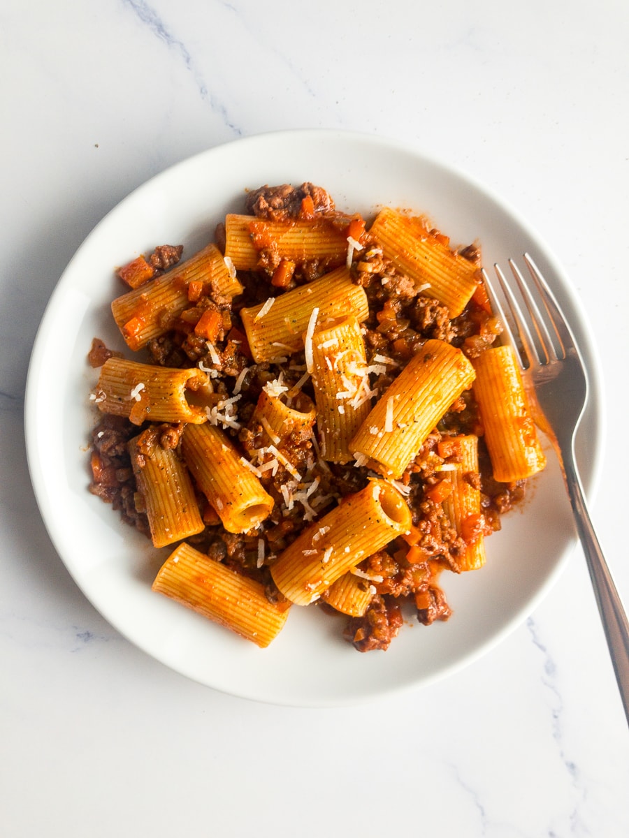 Rigatoni Bolognese - Bites of Beri